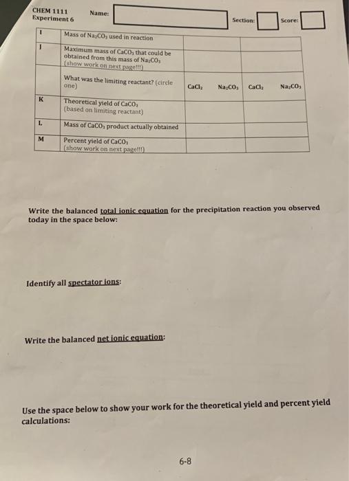 Solved Experiment 6 Report Sheet | Chegg.com