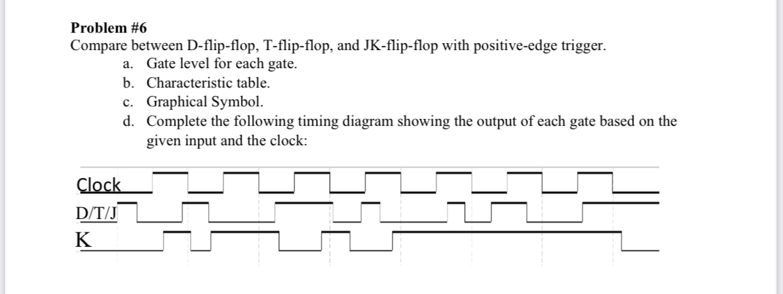 Solved Problem #6Compare between D-flip-flop, T-flip-flop, | Chegg.com
