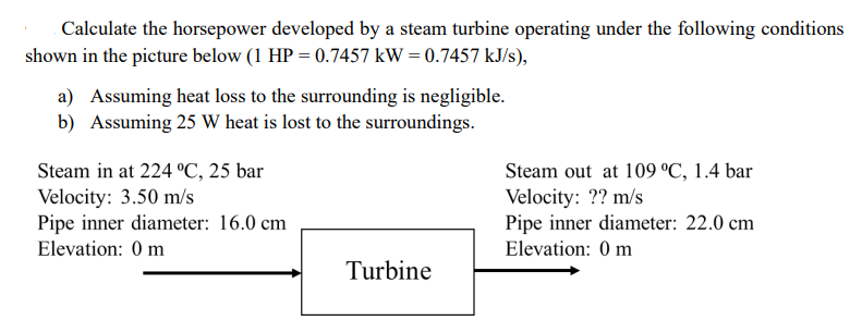 Solved Calculate the horsepower developed by a steam turbine | Chegg.com