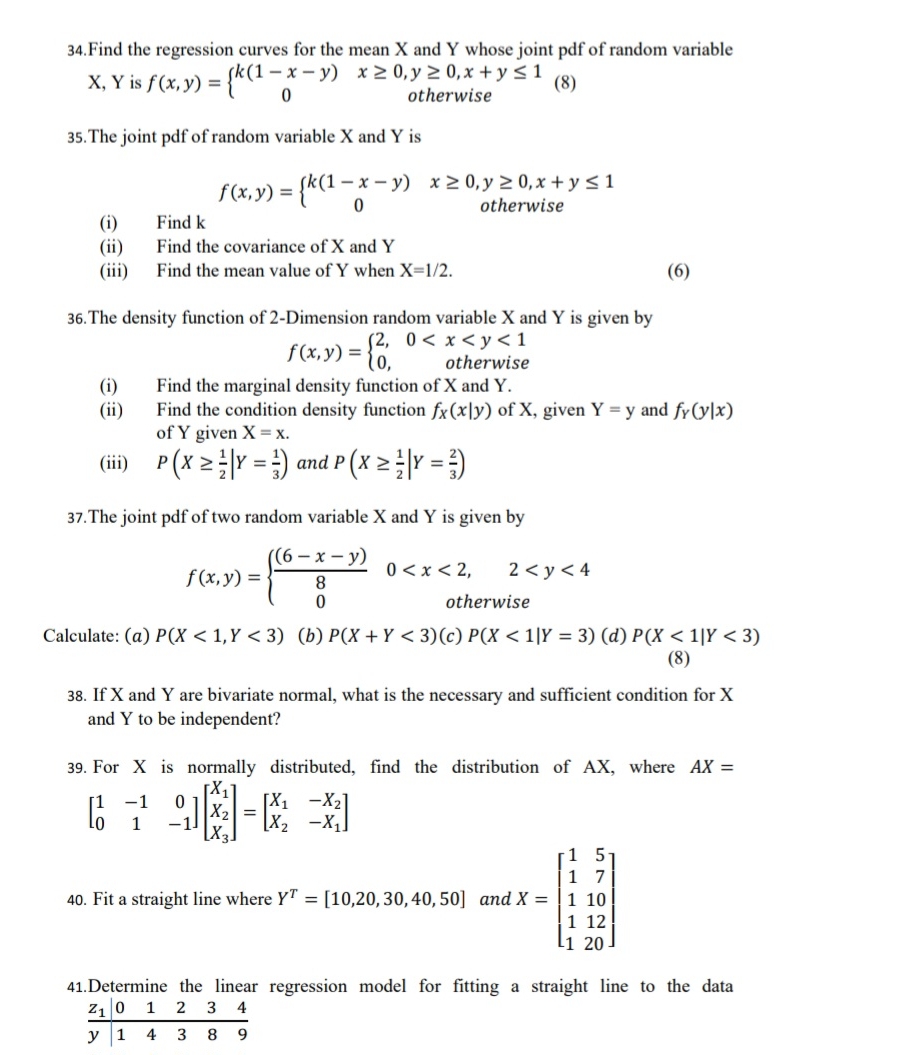 Solved 34.Find the regression curves for the mean X and Y | Chegg.com