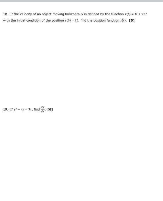 Solved 18. If the velocity of an object moving horizontally | Chegg.com