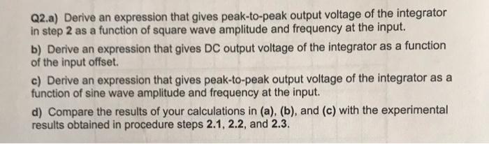 Solved Q2.a) Derive an expression that gives peak-to-peak | Chegg.com