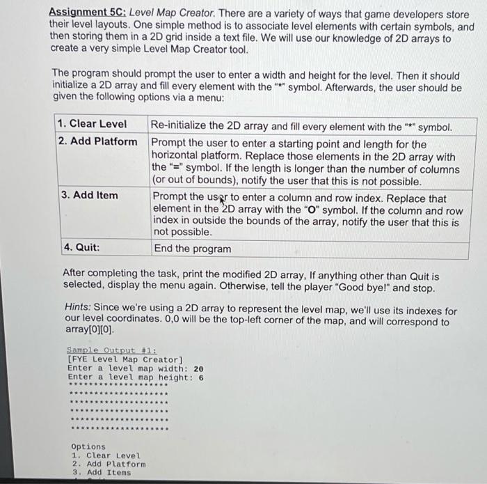 Solved Assignment 5C: Level Map Creator. There are a variety | Chegg.com