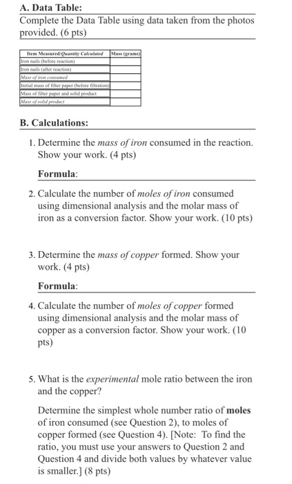 Solved A. Data Table: Complete the Data Table using data | Chegg.com