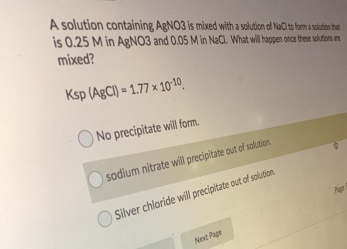 Solved A solution containing AgNO3 is mixed with a solution | Chegg.com