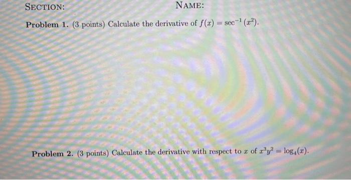 Solved SECTION: NAME: Problem 1. (3 points) Calculate the | Chegg.com Solved SECTION: NAME: Problem 1. (3 points) Calculate the | Chegg.com