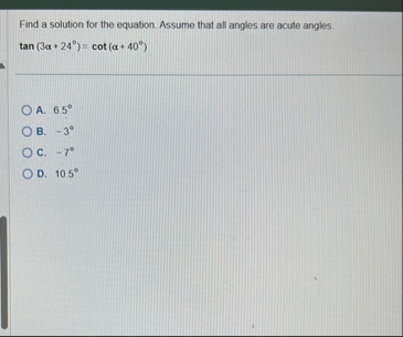 Solved Find a solution for the equation. Assume that all | Chegg.com