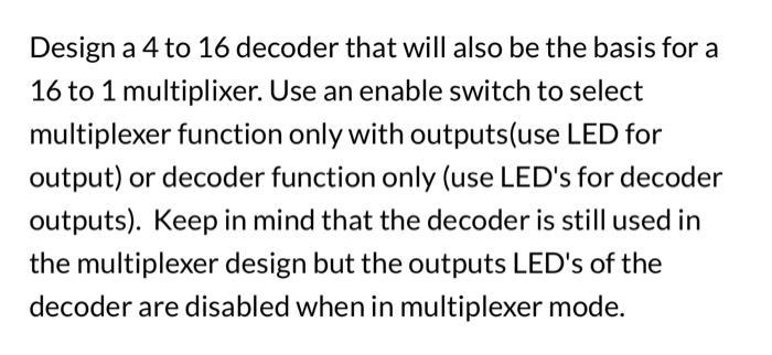 Design a 4 to 16 decoder that will also be the basis | Chegg.com