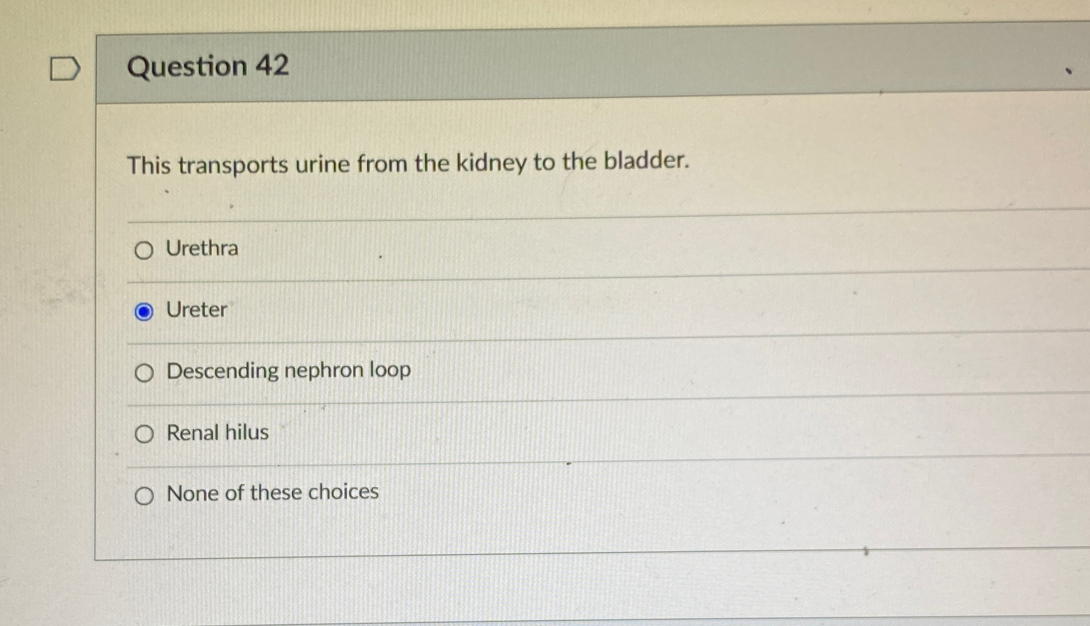 Solved Question 42This transports urine from the kidney to | Chegg.com