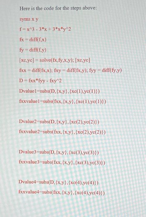 Solved MATLAB PROJECT: Using the Second Derivative Test To | Chegg.com