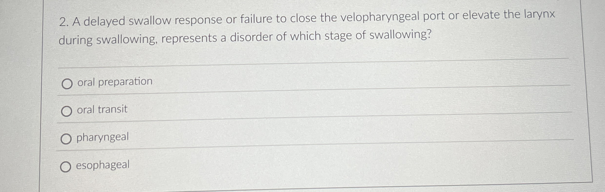 Solved A delayed swallow response or failure to close the | Chegg.com