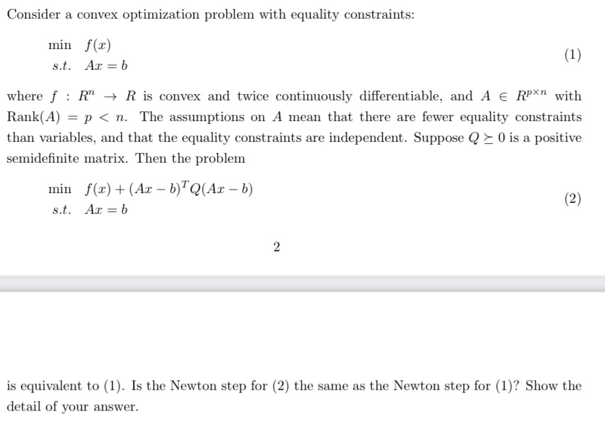 Solved Consider a convex optimization problem with equality | Chegg.com