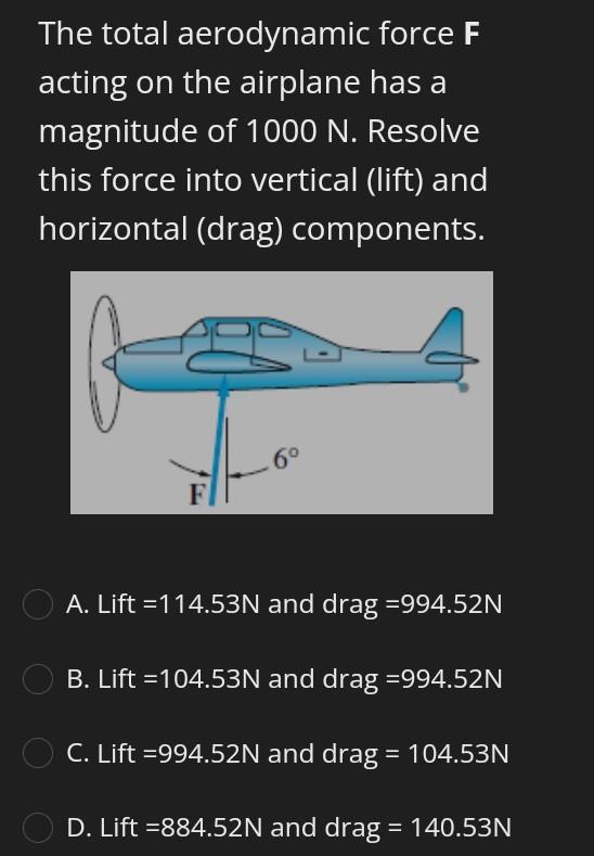 Solved The total aerodynamic force F acting on the airplane | Chegg.com