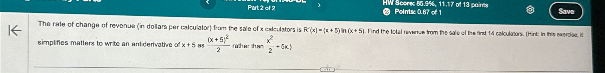 Solved Part 2 ﻿of 2Score: 85.9%,11.17 ﻿of 13 ﻿pointsPoints: | Chegg.com