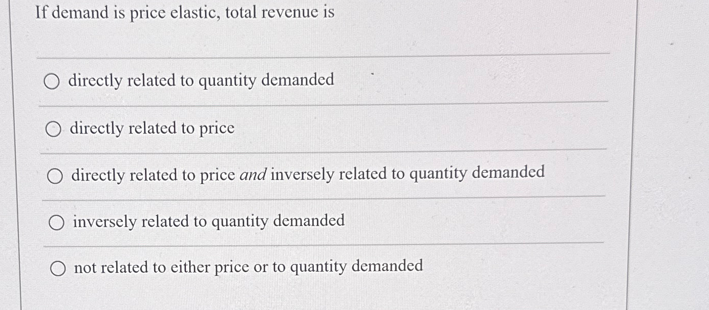 Solved If demand is price elastic, total revenue isdirectly | Chegg.com