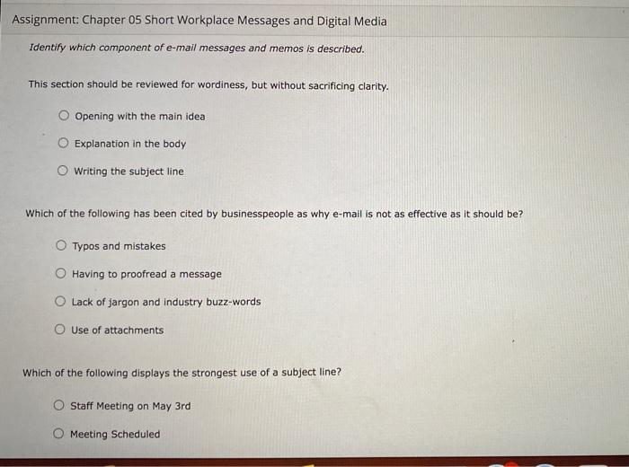 Assignment: Chapter 05 Short Workplace Messages and | Chegg.com