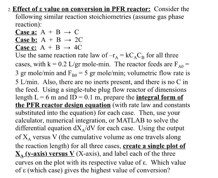 2. Effect of & value on conversion in PFR reactor: | Chegg.com