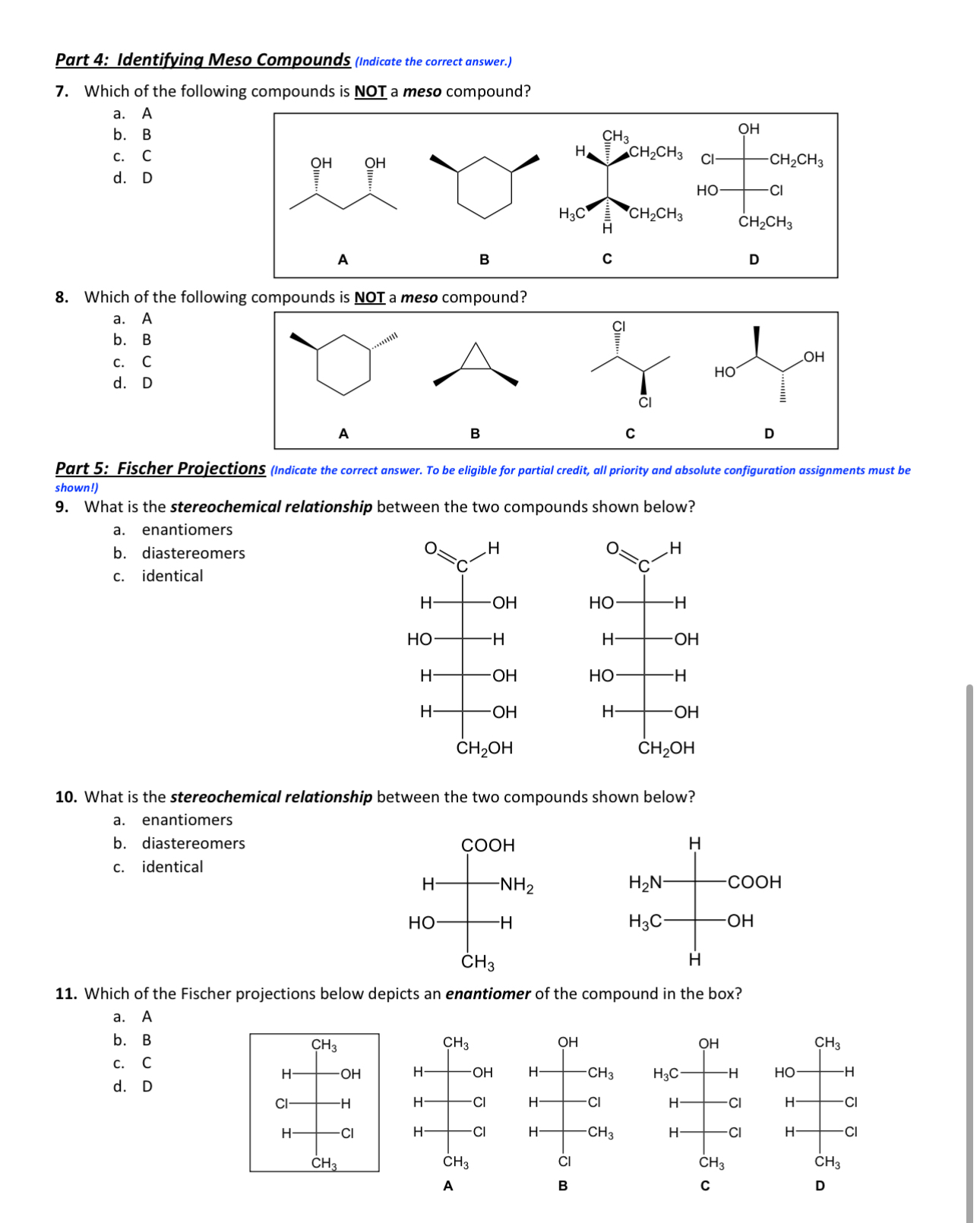 Solved Part 4: Identifying Meso Compounds (Indicate the | Chegg.com