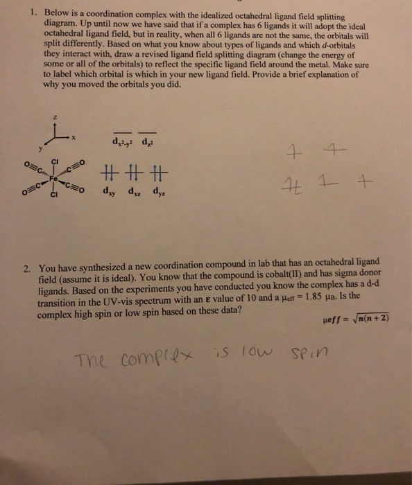 Solved 1. Below is a coordination complex with the idealized | Chegg.com