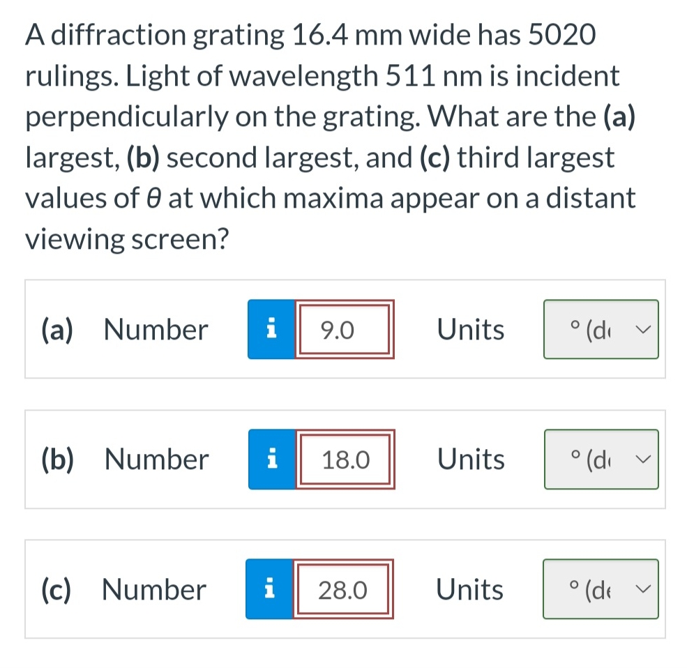 Solved A diffraction grating 16.4 ﻿mm wide has 5020 | Chegg.com