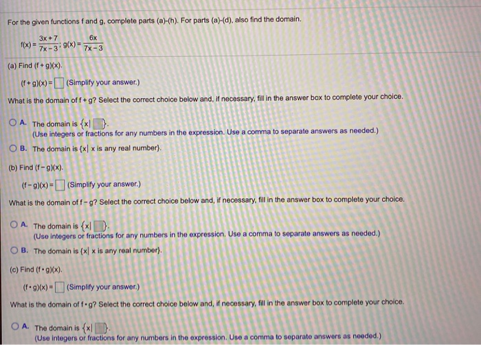 Solved For the given functions f and g, complete parts | Chegg.com