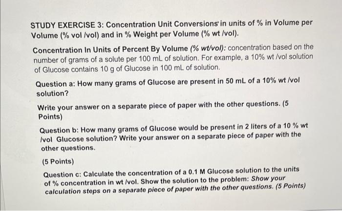 Solved STUDY EXERCISE 3: Concentration Unit Conversions' in | Chegg.com