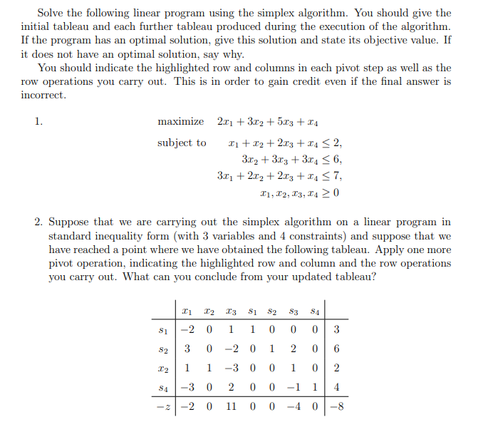 Solved Solve the following linear program using the simplex | Chegg.com