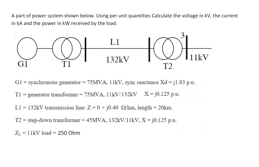 Solved A part of power system shown below. Using per unit | Chegg.com