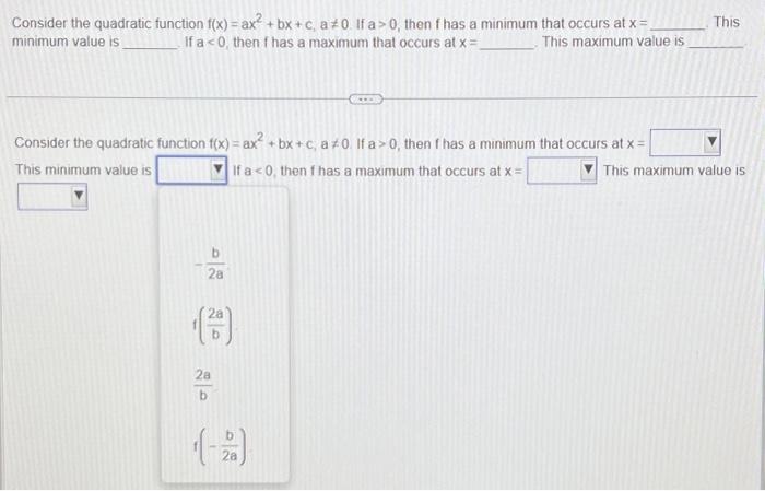 Solved Consider the quadratic function f(x)=ax2+bx+c,a =0. | Chegg.com