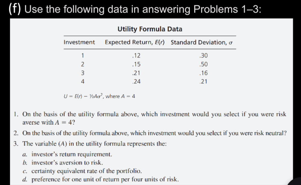 Solved (f) ﻿Use the following data in answering Problems | Chegg.com
