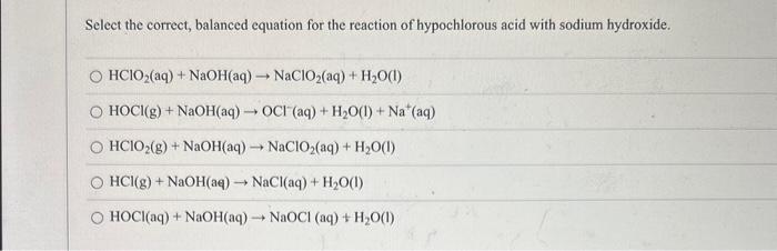 Solved Select the correct, balanced equation for the | Chegg.com