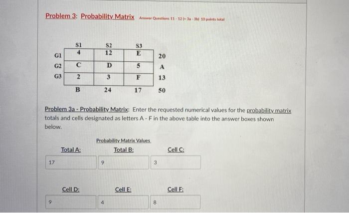 Solved Problem 3: Probability Matrix Anwer Question 11. 121- | Chegg.com