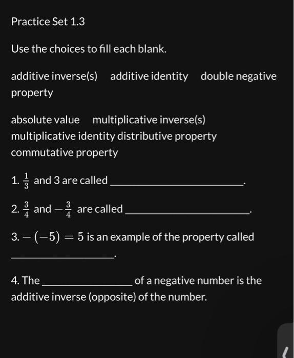 Solved Practice Set 1.3 Use the choices to fill each blank. | Chegg.com