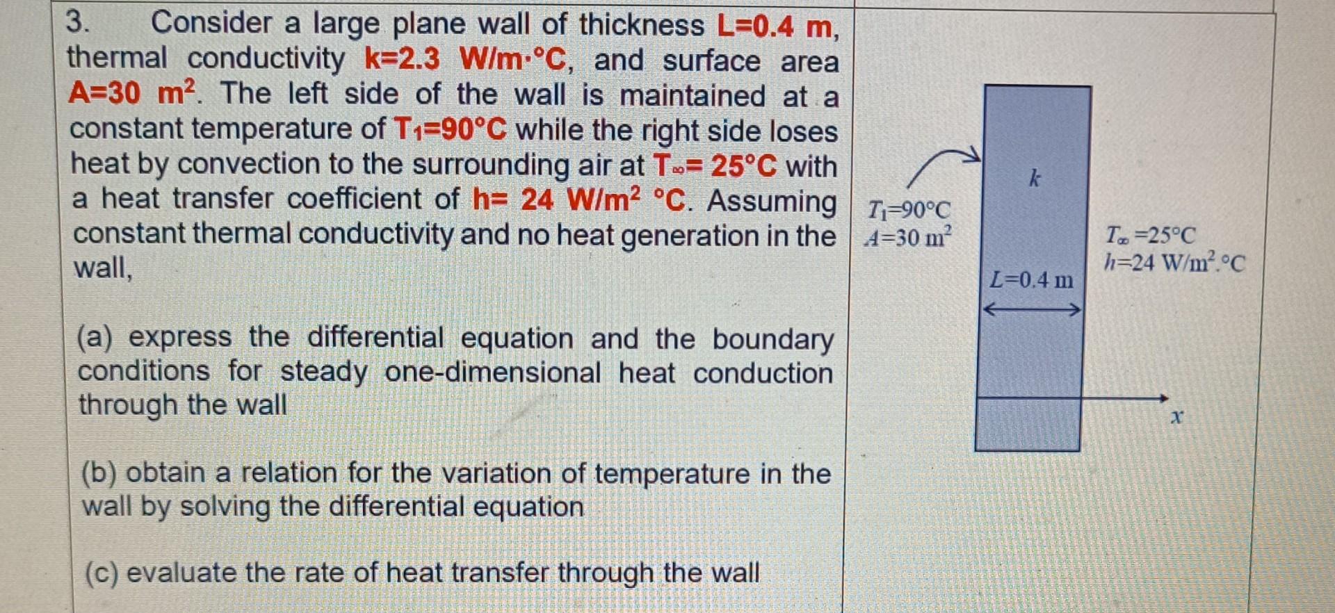 Solved 3. Consider a large plane wall of thickness L=0.4 m, | Chegg.com