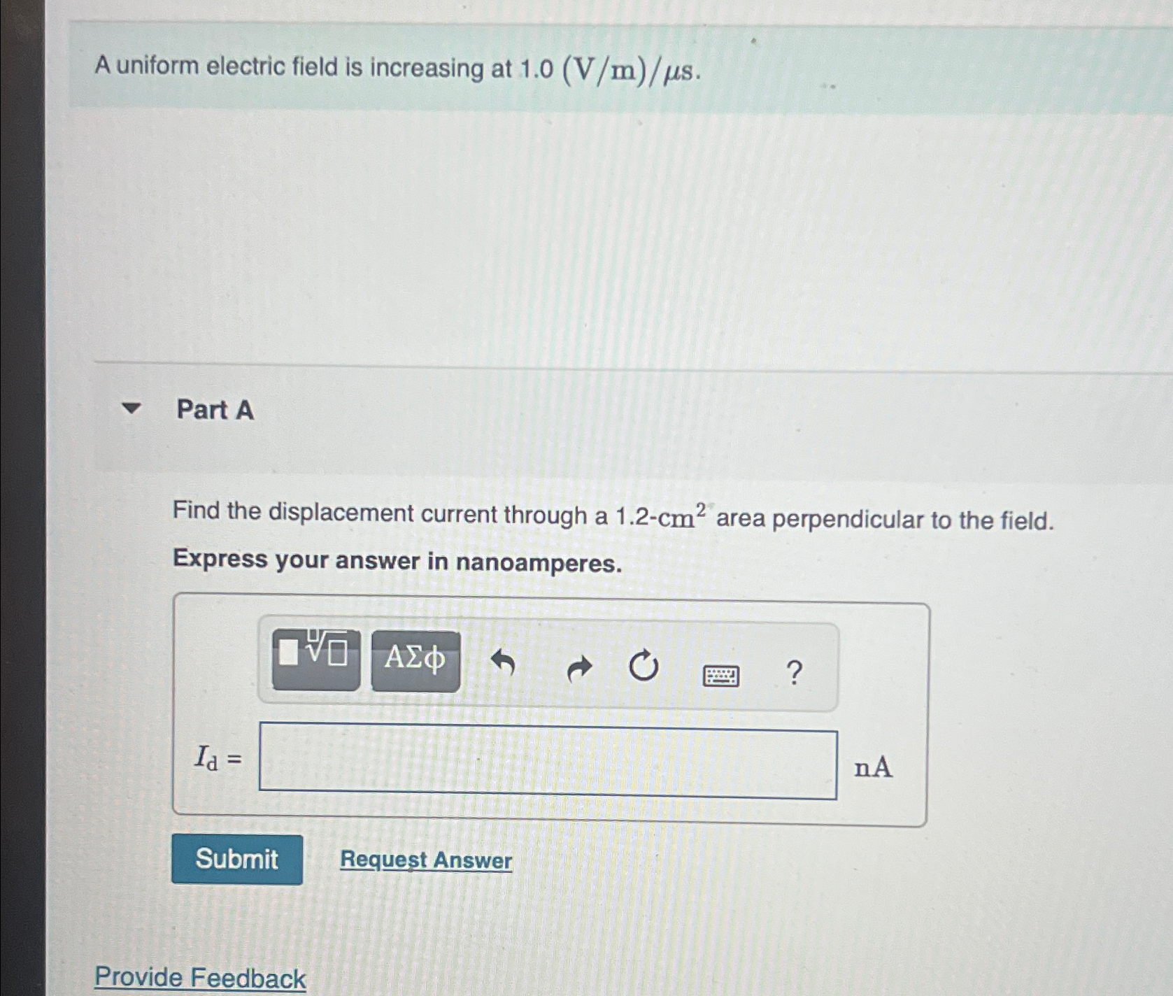Solved A uniform electric field is increasing at | Chegg.com