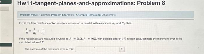 Solved Hw11-tangent-planes-and-approximations: Problem 8 | Chegg.com