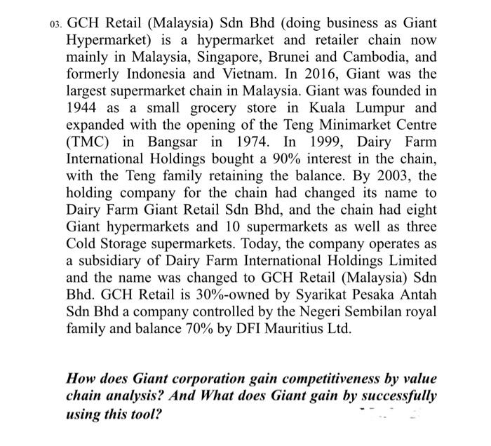 Solved 3. GCH Retail (Malaysia) Sdn Bhd (doing business as | Chegg.com