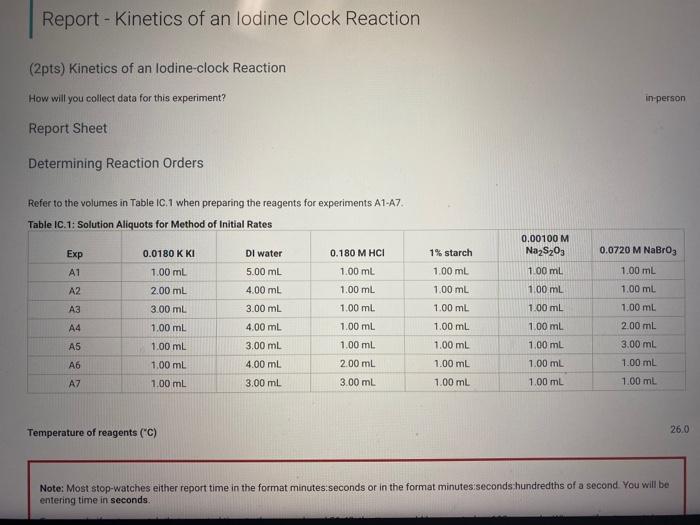 Report - Kinetics of an lodine Clock Reaction (2pts) | Chegg.com