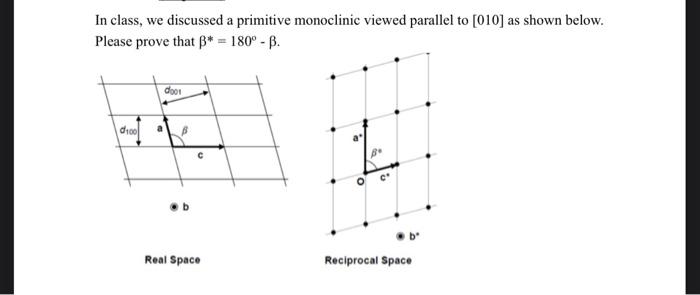 Solved In class, we discussed a primitive monoclinic viewed | Chegg.com