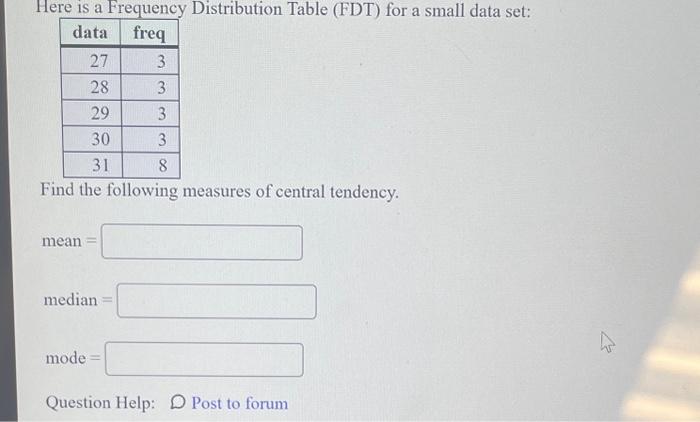 Solved Here is a Frequency Distribution Table (FDT) for a | Chegg.com
