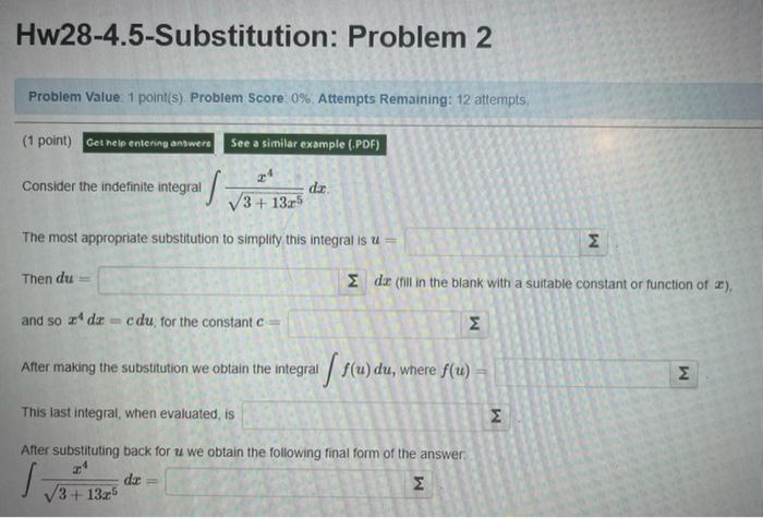 Solved Hw28-4.5-Substitution: Problem 2 Problem Value 1 | Chegg.com