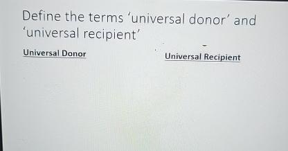 Solved Define the terms 'universal donor' and 'universal | Chegg.com