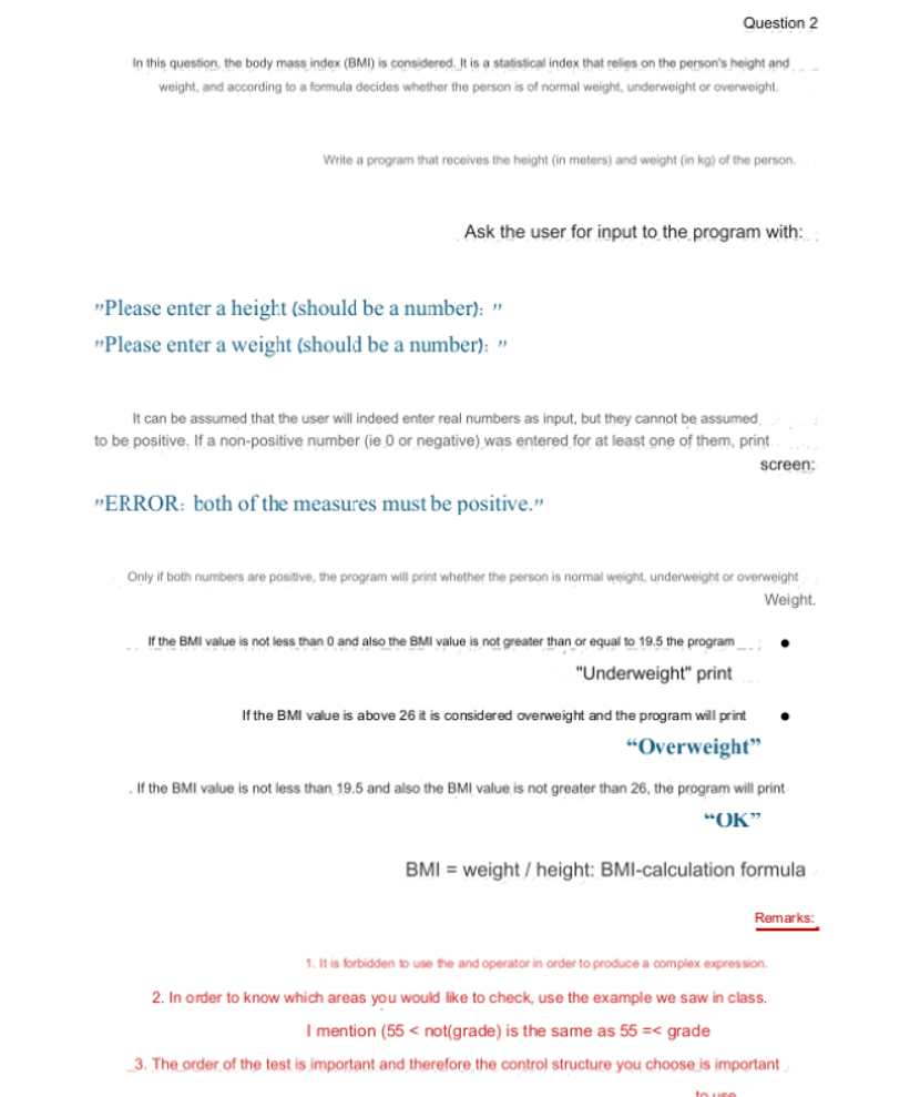 Solved In this question, the body mass index (BMI) ﻿is | Chegg.com