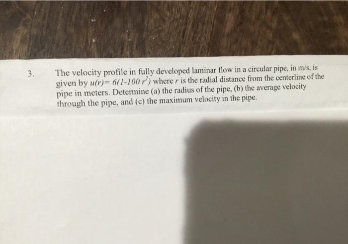 Solved The velocity profile in fully developed laminar flow | Chegg.com