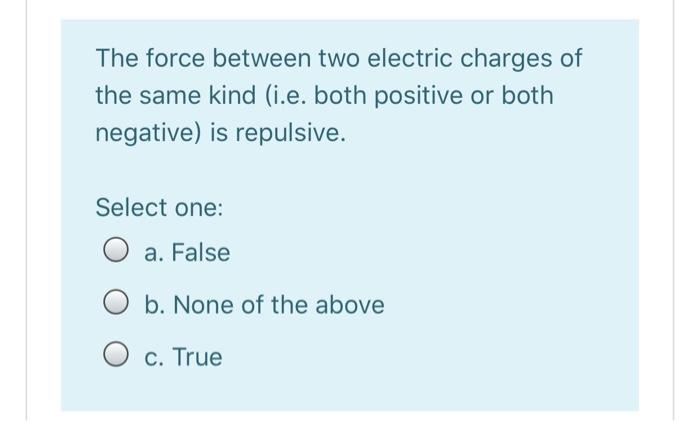 Solved The force between two electric charges of the same | Chegg.com