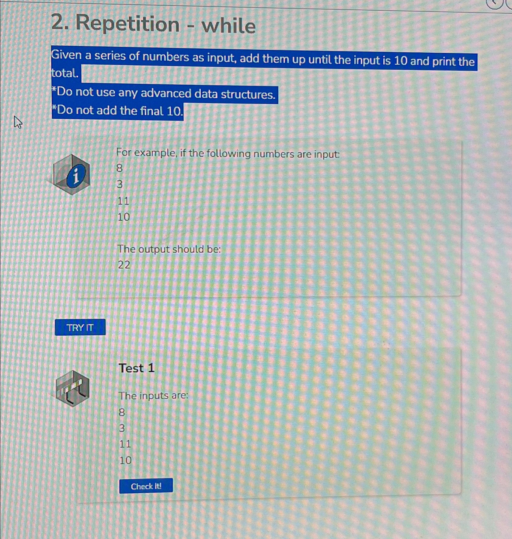Solved Repetition - ﻿whileGiven a series of numbers as | Chegg.com