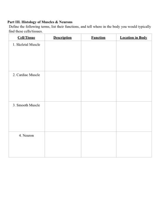 Solved MUSCLES Part I - Define the following terms. Read lab | Chegg.com