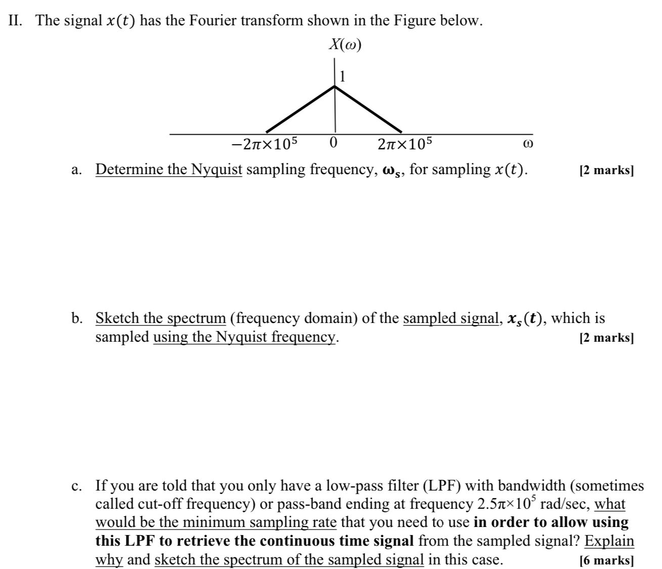 Solved II. ﻿The signal x(t) ﻿has the Fourier transform shown | Chegg.com