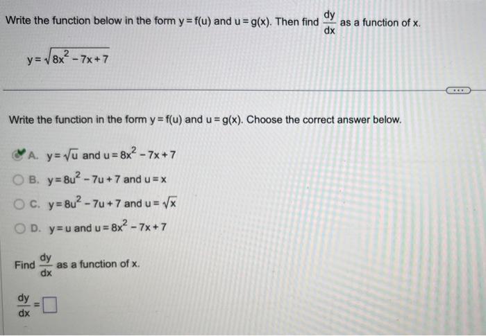 Solved Write the function below in the form y=f(u) and | Chegg.com