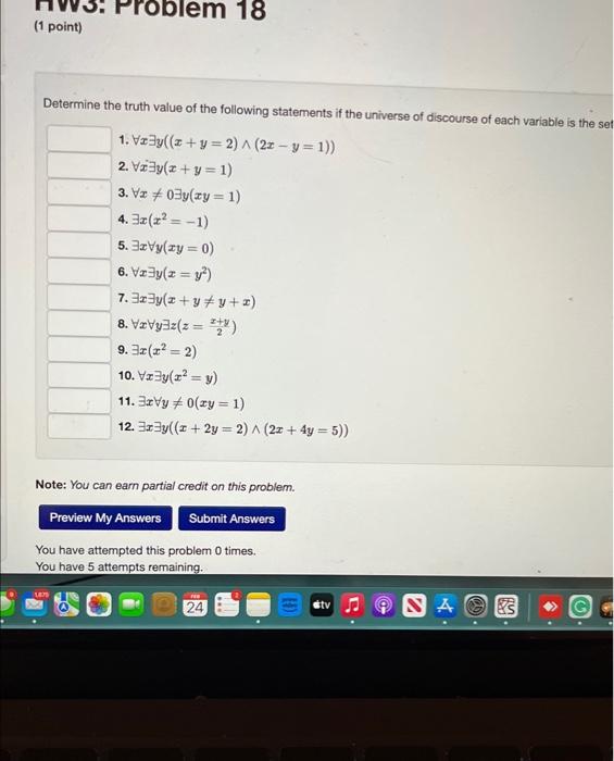 Solved Determine the truth value of the following statements | Chegg.com